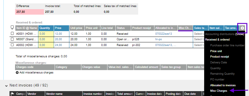 Miscellaneous Charges